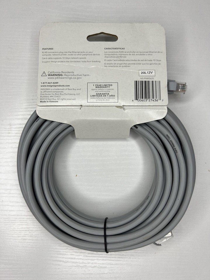 Insignia Cat 6 Network Cable, 25 feet (NS-PNW5625) Brand New ...