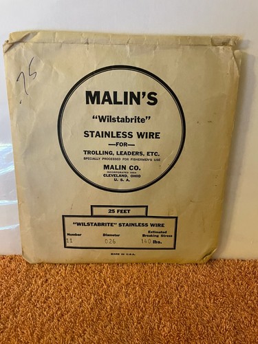 Vintage Malin's Wilstabrite Stainless Wire Trolling Leader. #8. 25 ...