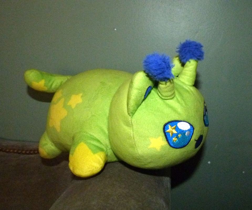 Aphmau Mee Meows Alien Anime Plush Cat Lime Green Purple Stars 12" Tail ...