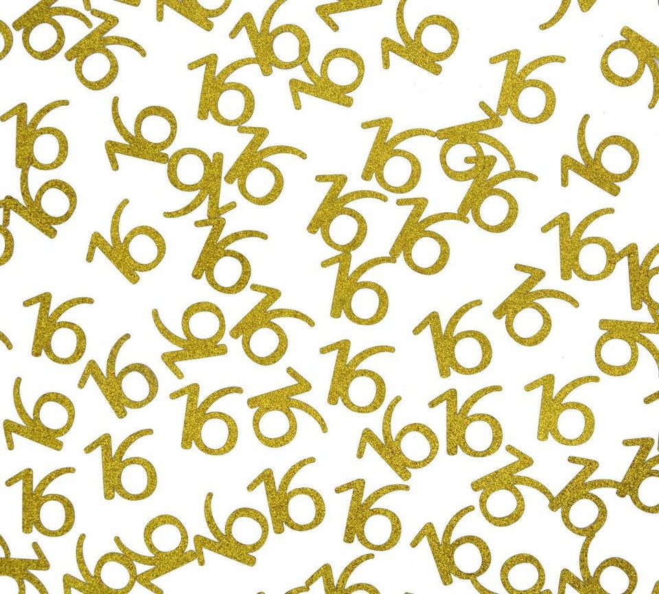 Happy 16th Birthday Confetti 100 Pcs Glitter Gold Number 16 Table ...