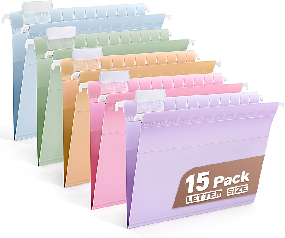 Plastic Hanging File Folders, 15 Pack Letter Size – Waterproof, Tear ...