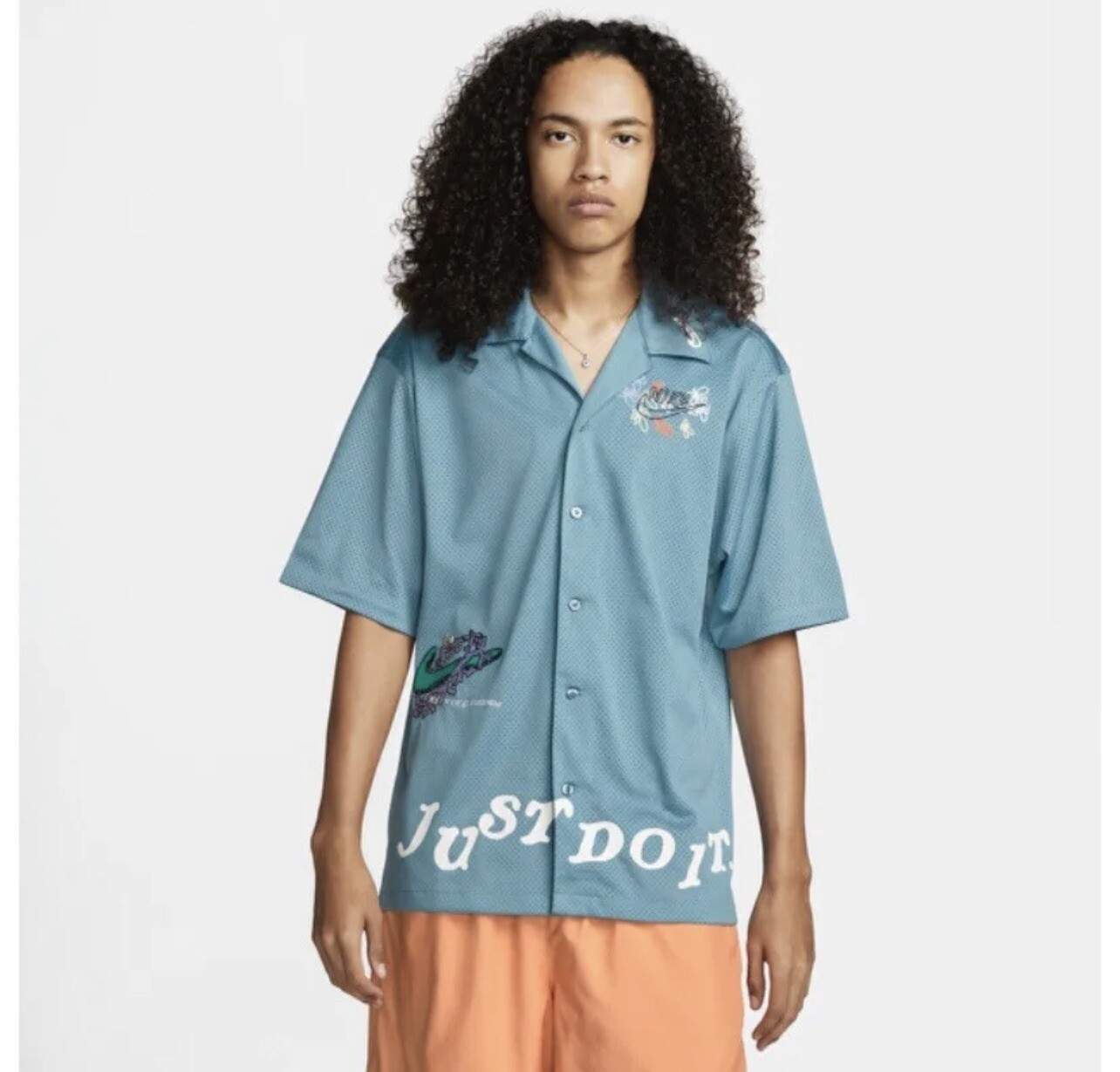 Nike Button Down Beach Hawaiian Embroidered Blue Shirt Size S (dz3078 ...