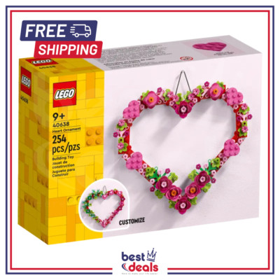 LEGO Love Heart Ornament Building Toy Kit, Heart Shaped Flowers (40638 ...