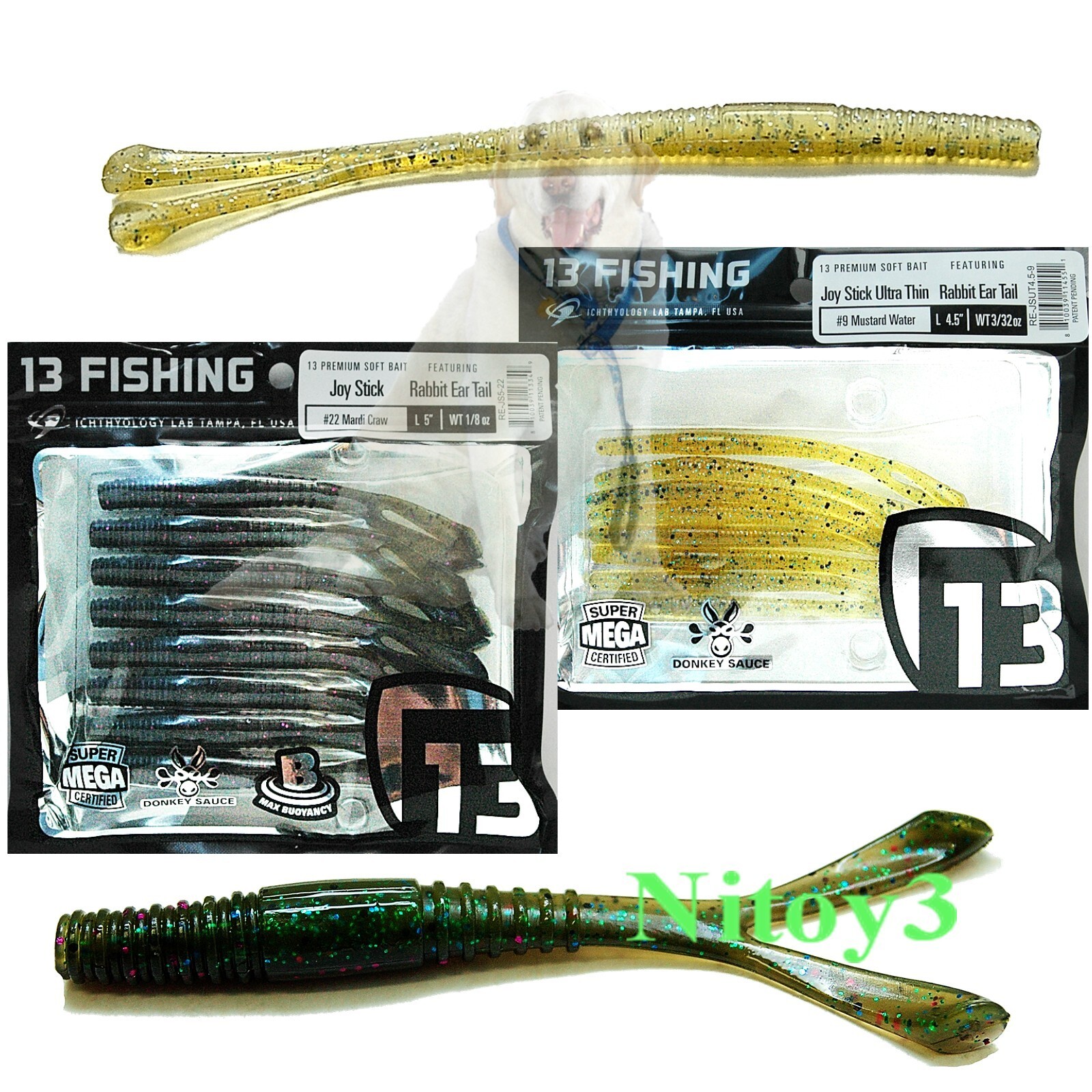 13 Fishing Joy Stick Rabbit Ear Tail Soft Fish Bait- Size: 5"- 4.5" 8 ...