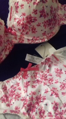 Ann Summers KNICKERBOX Pink Blossom Floral Lingerie Set 34D & Sz 12 ...