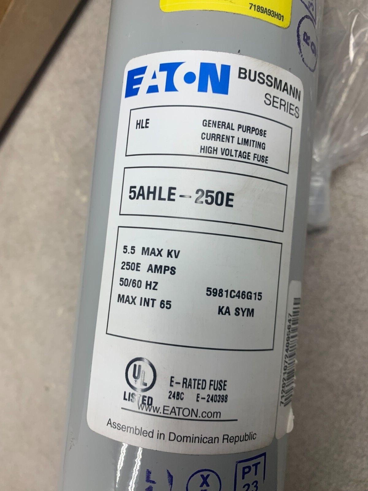 NEW EATON CURRENT LIMITING HIGH VOLTAGE FUSE 5.5 MAX KV 250E AMPS 5AHLE ...