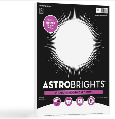 Astrobrights 65 lb Bright White Cardstock 8.5" x 11" ,75 Sheets (90905 ...
