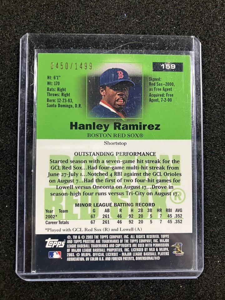 2003 TOPPS PRISTINE ROOKIE RC HANLEY RAMIREZ #159 /1499! SWEET! | eBay