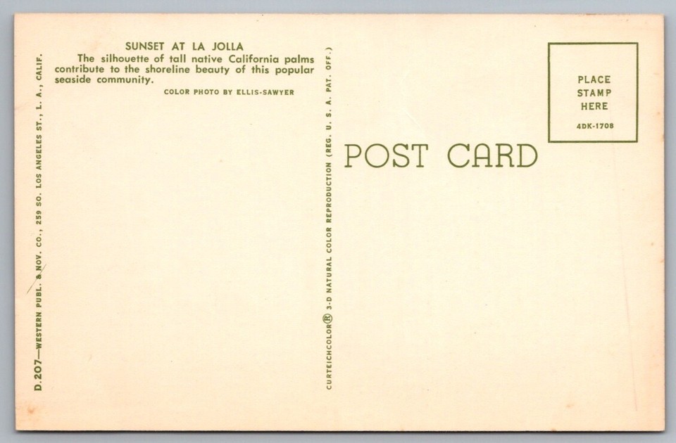 Postcard Seaside Sunset La Jolla California | eBay