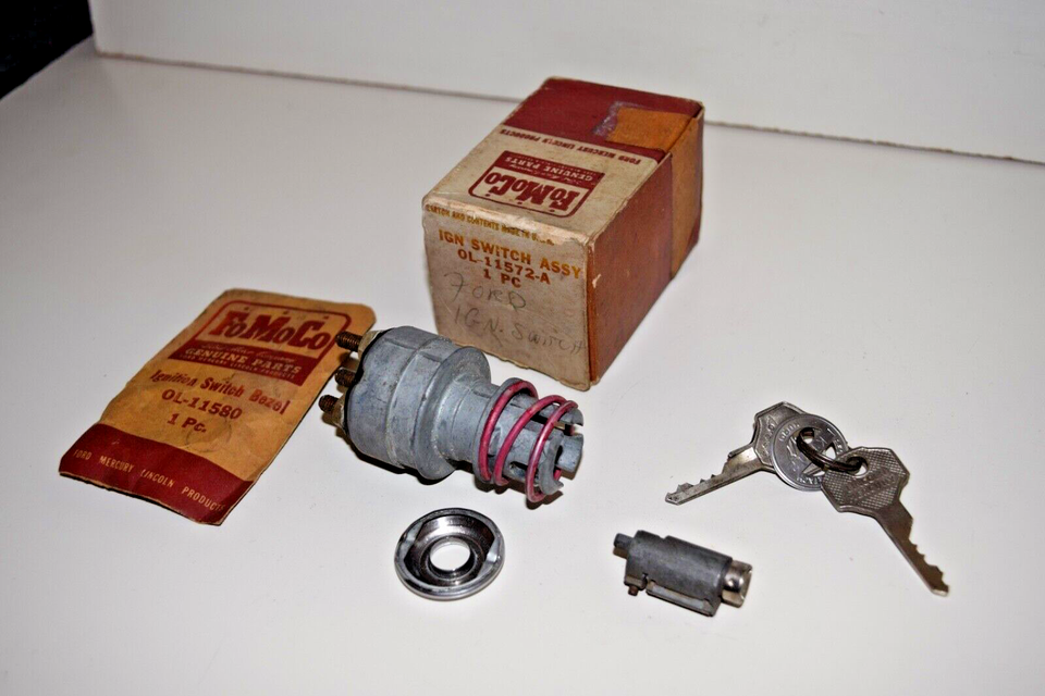 1950-1951 Lincoln Mercury Ignition Switch Assembly w/cyl + keys + bezel ...