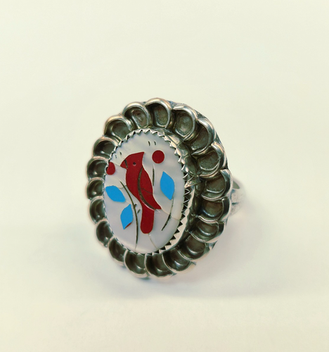 Beautiful Stunning Vintage Zuni Sterling Red Cardinal Bird Inlay Ring ...