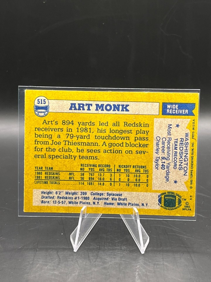 1982 Topps NFL Washinton Redskins HOF Art Monk #515 | eBay