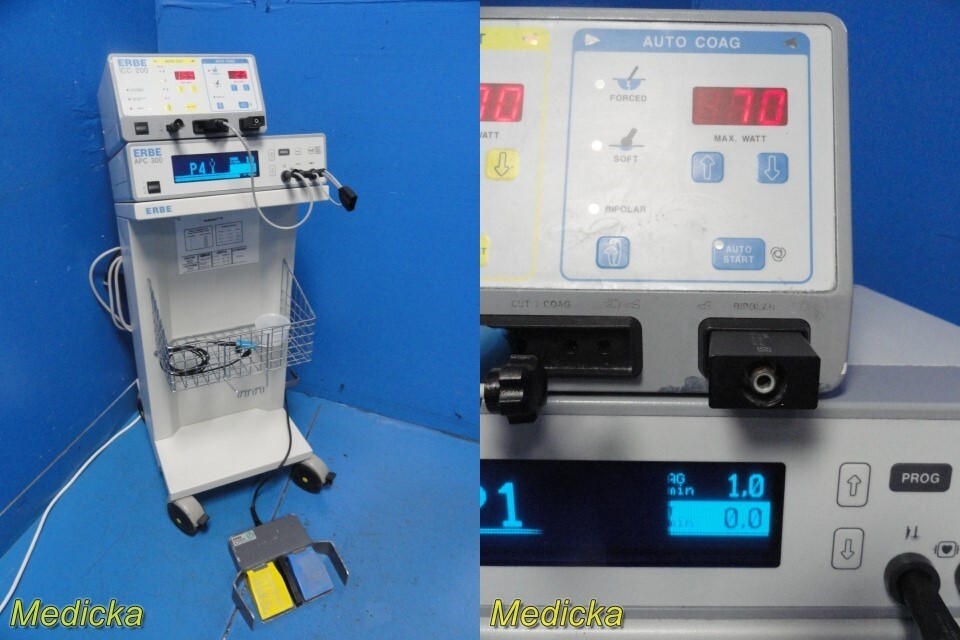 Erbe ICC 200 ESU W/ APC 300 Coagulator, Instrument Cable,Cart,Foot ...