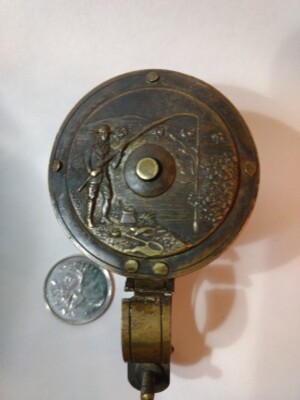 Antique Brass Bronze Rare Fishing Reel Embossed Scene Victorian Figure ...