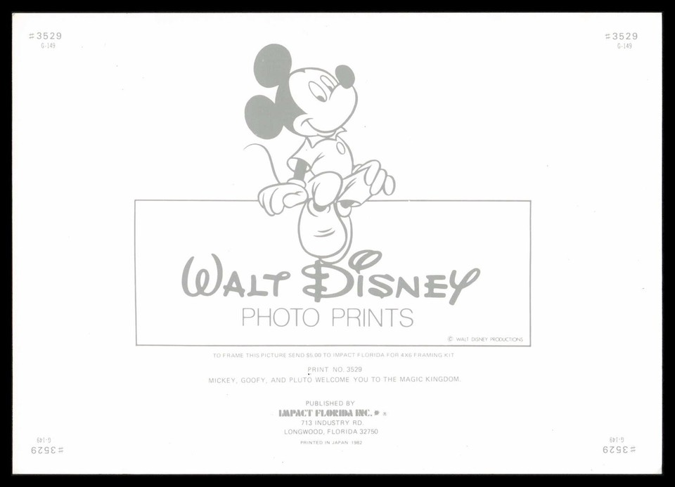1982 Impact Walt Disney Photo Prints Card #3529 Mickey Pluto Goofy ...