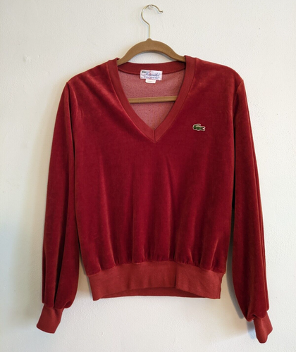 Lacoste Velvet V-neck Top Orange Red Velour Vintage Women's Large | eBay
