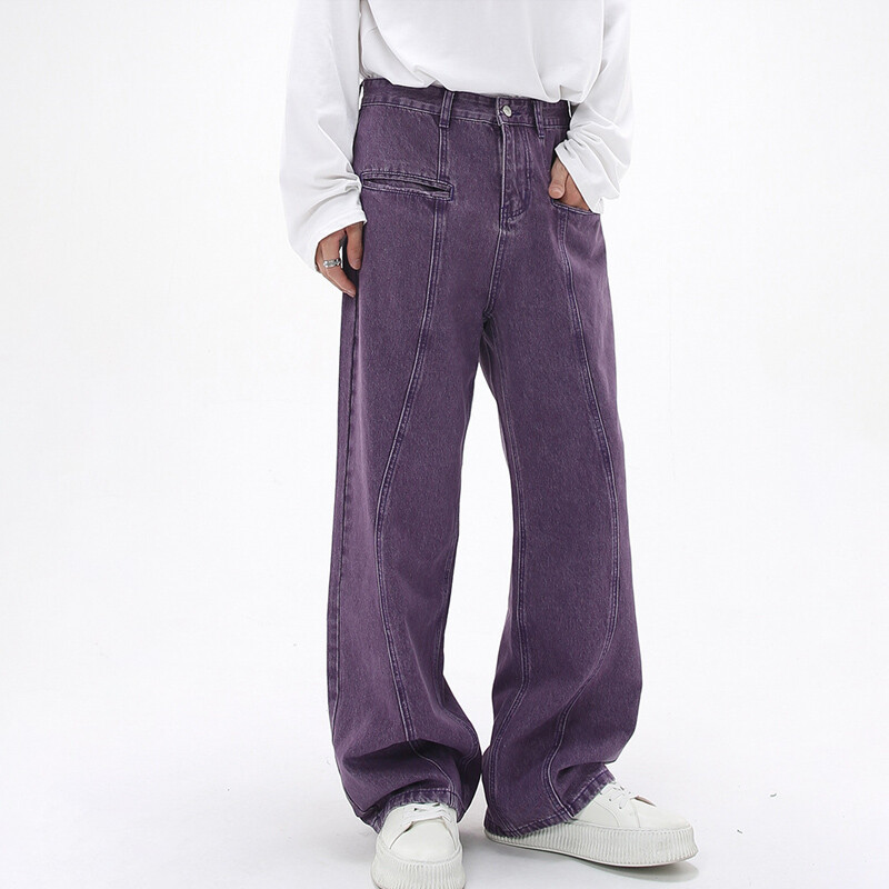 Men Retro Casual Denim Pants Straight Leg Jeans Loose Long Trousers ...