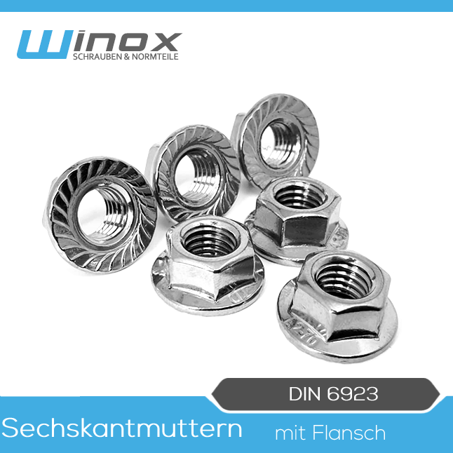 M8 Sperrzahnmutter DIN 6923 Edelstahl V2A A2 Sechskant Flanschmutter ...