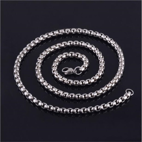 Width 5mm Silver Box Rolo Chain Necklace Men Women Stainless Steel ...