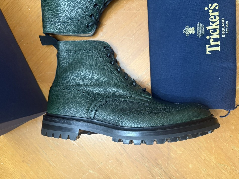 Made In UK - 11 US (10UK) - Trickers -Stow Boots - GREEN Scotch Grain ...