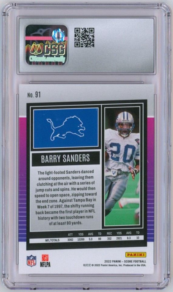 2022 Score #91 Barry Sanders CSG 10 - 1401000023068 Detroit Lions | eBay