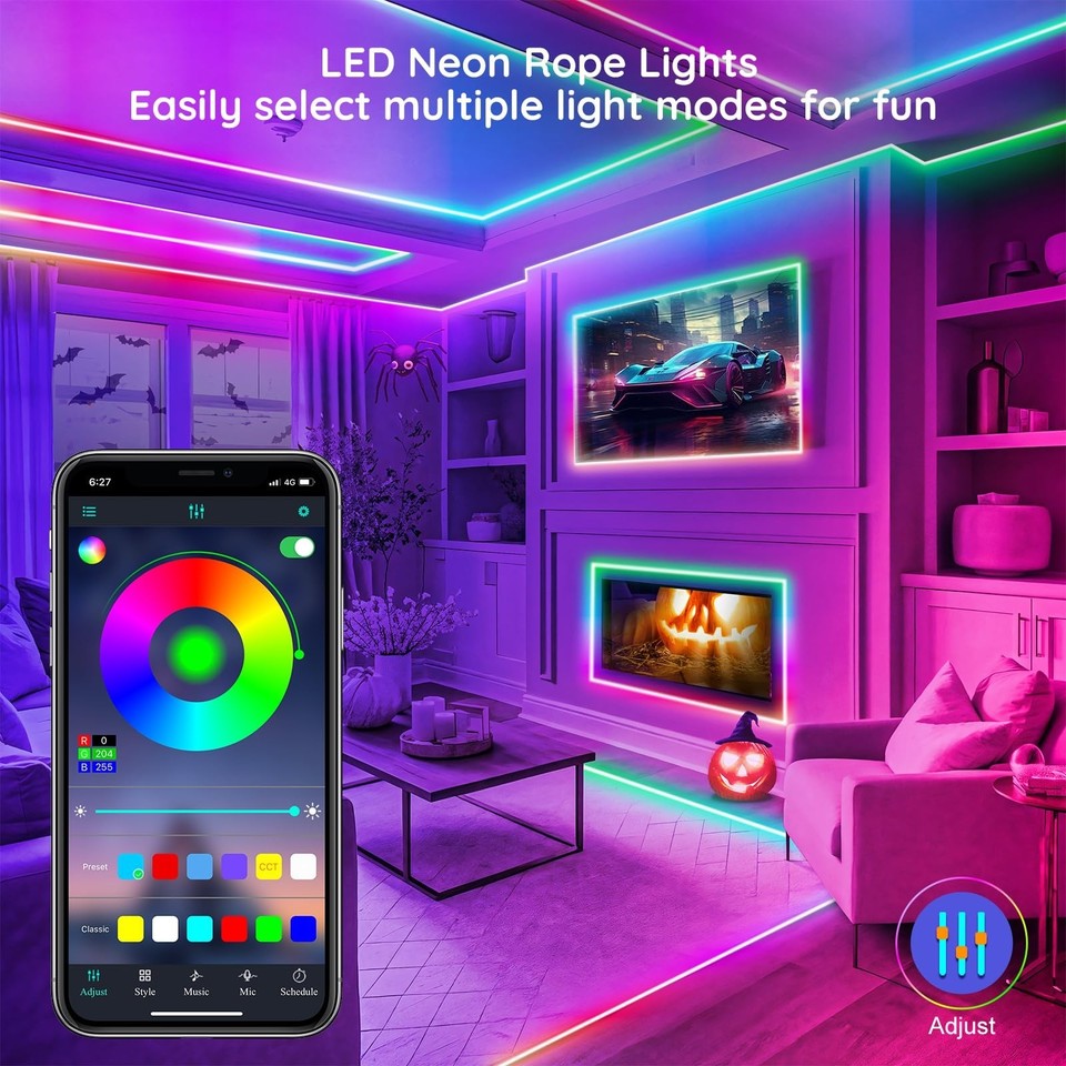 FBZ 200Ft Led Rope Lights, Flexible Neon Lights Control with App/Remote ...