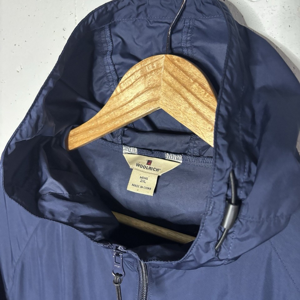Woolrich Rain Jacket Lightweight Golf Hooded Navy Raincoat Packable XXL ...