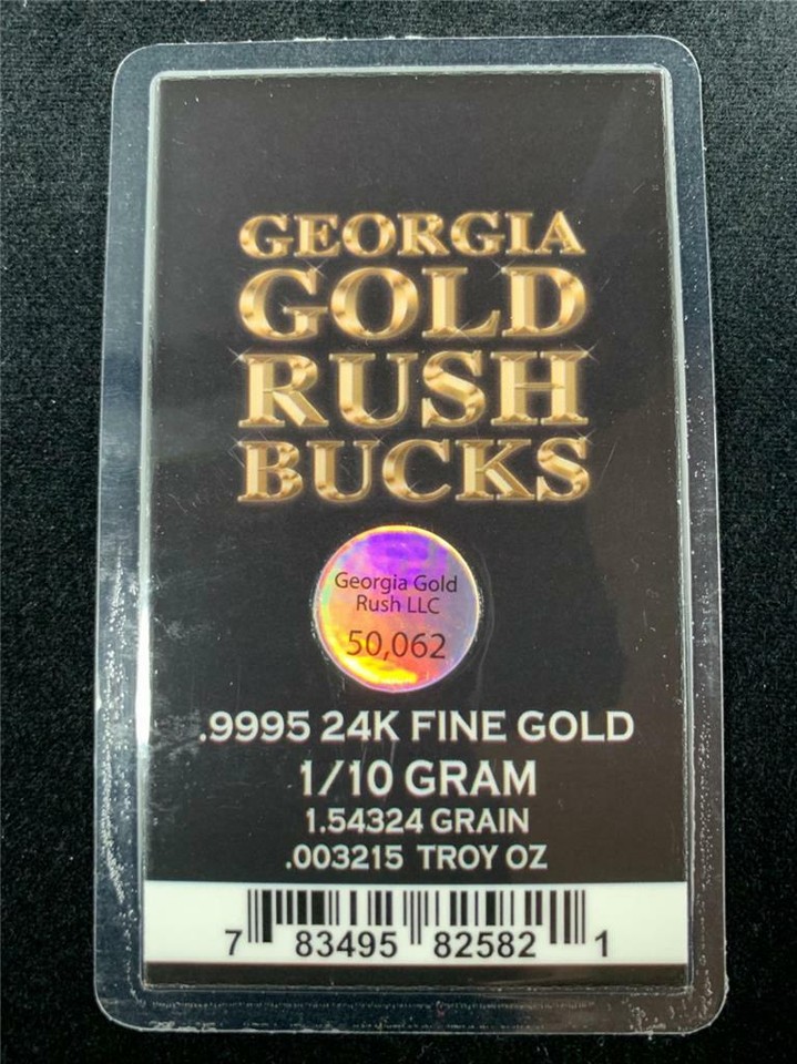 GEORGIA GOLD RUSH BUCKS 1/10 GRAM GOLD BAR .9995 24K FINE GOLD BULLION ...