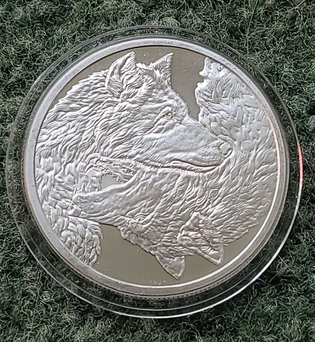 2020 1 OZ .999 PURE SILVER SHIELD TWO WOLVES ROUND COIN BU BULLION NEW ...