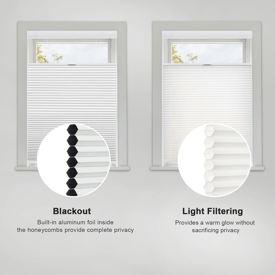 No Drill No Screw Light Filtering White Cellular Blind Shades Less than ...