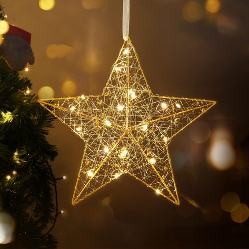 Hanging Outdoor Christmas Star Light, Battery Operated LED Porch Light ...