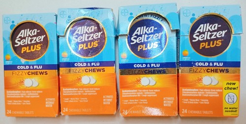 4x Alka-Seltzer Plus Cold & Flu Fizzy Chews 24 Tablets Orange Flavor 6/ ...