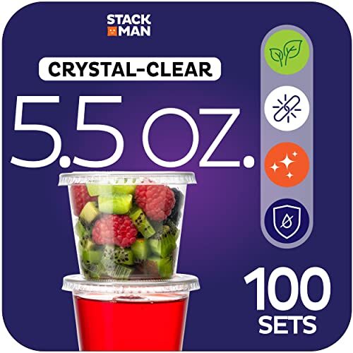 Stack Man 100 Pack 5.5 Oz Clear Food Storage Containers With Lids For ...