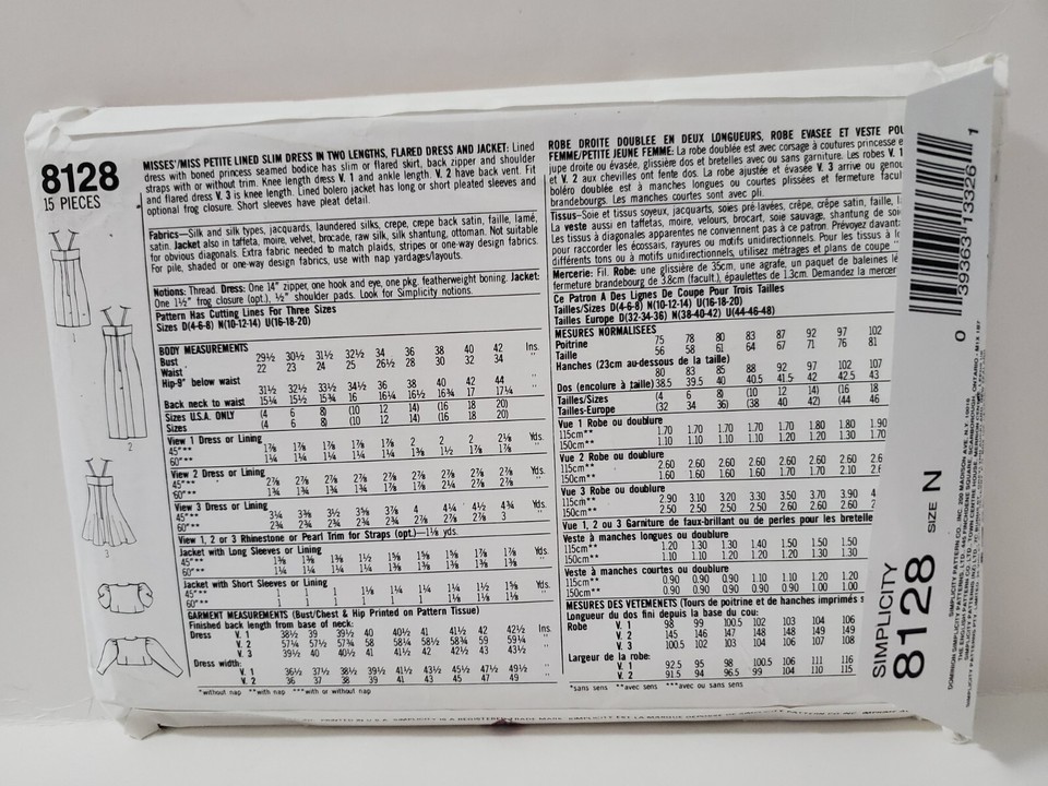 Simplicity 8128 Size 10-14 Slimmed Dress, Flared Dress Jacket Uncut | eBay