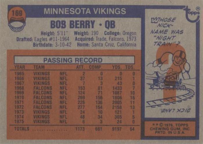 1976 Topps Bob Berry #169 for sale | eBay