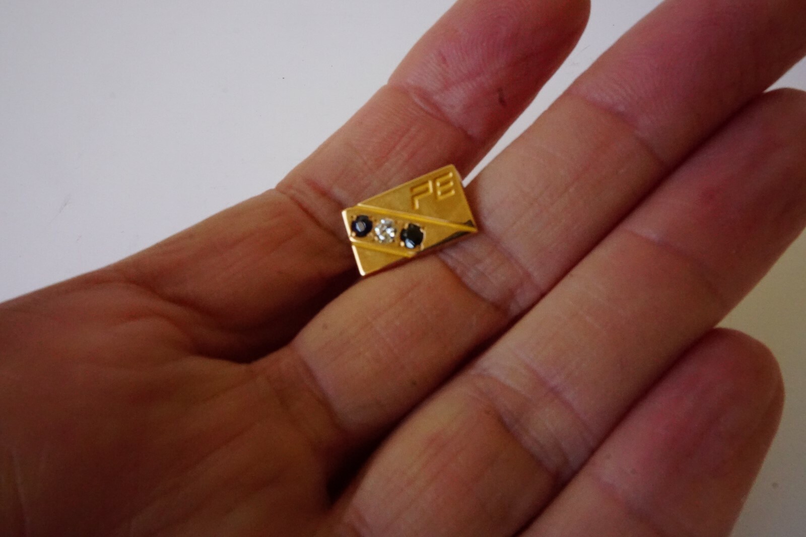 PE Diamond Sapphire 10K Gold Lapel Pin OCTANNER in box | eBay