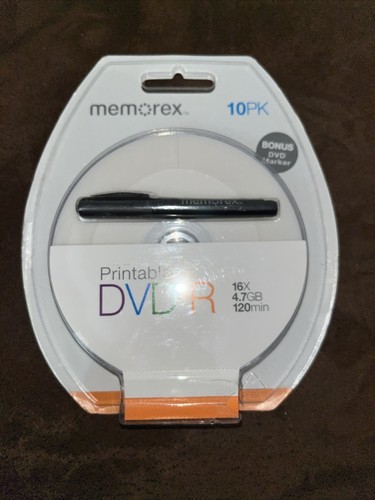 10-pk Memorex Printable DVD-R; 16x 4.7GB 120m Bonus Marker New In ...