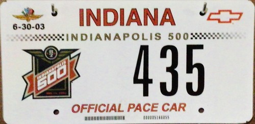 License Plate Indiana - Indianapolis 500 Official Pace Car | eBay