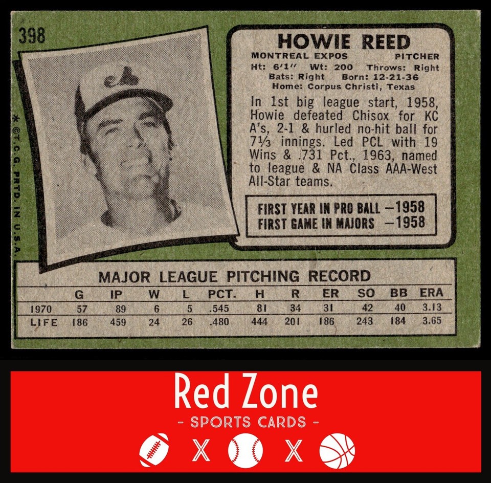 1971 Topps - #398 Howie Reed EX+ | eBay