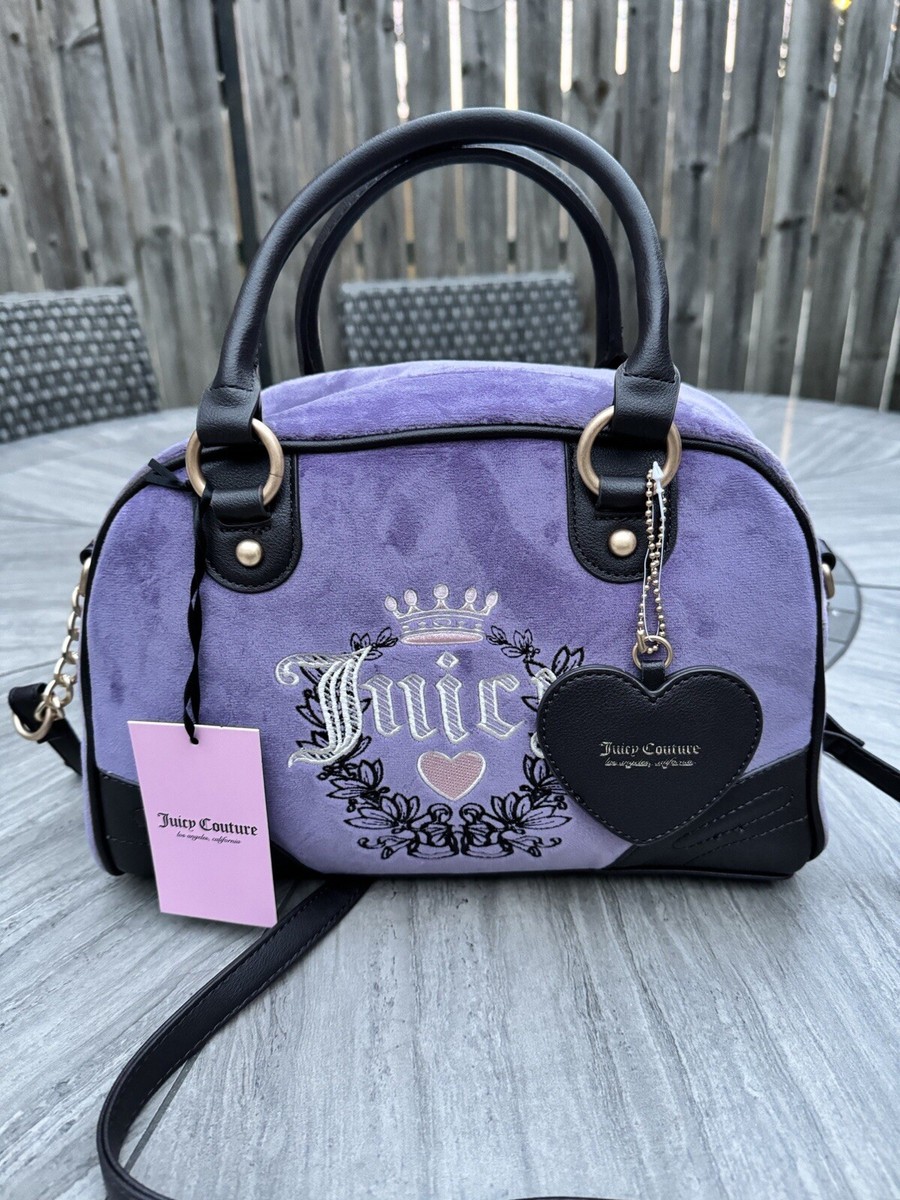 Juicy Couture Dusty Violet /Chocolate Heritage Bowler Velvet Juicy Couture Dusty Violet /Chocolate Heritage Bowler Velvet