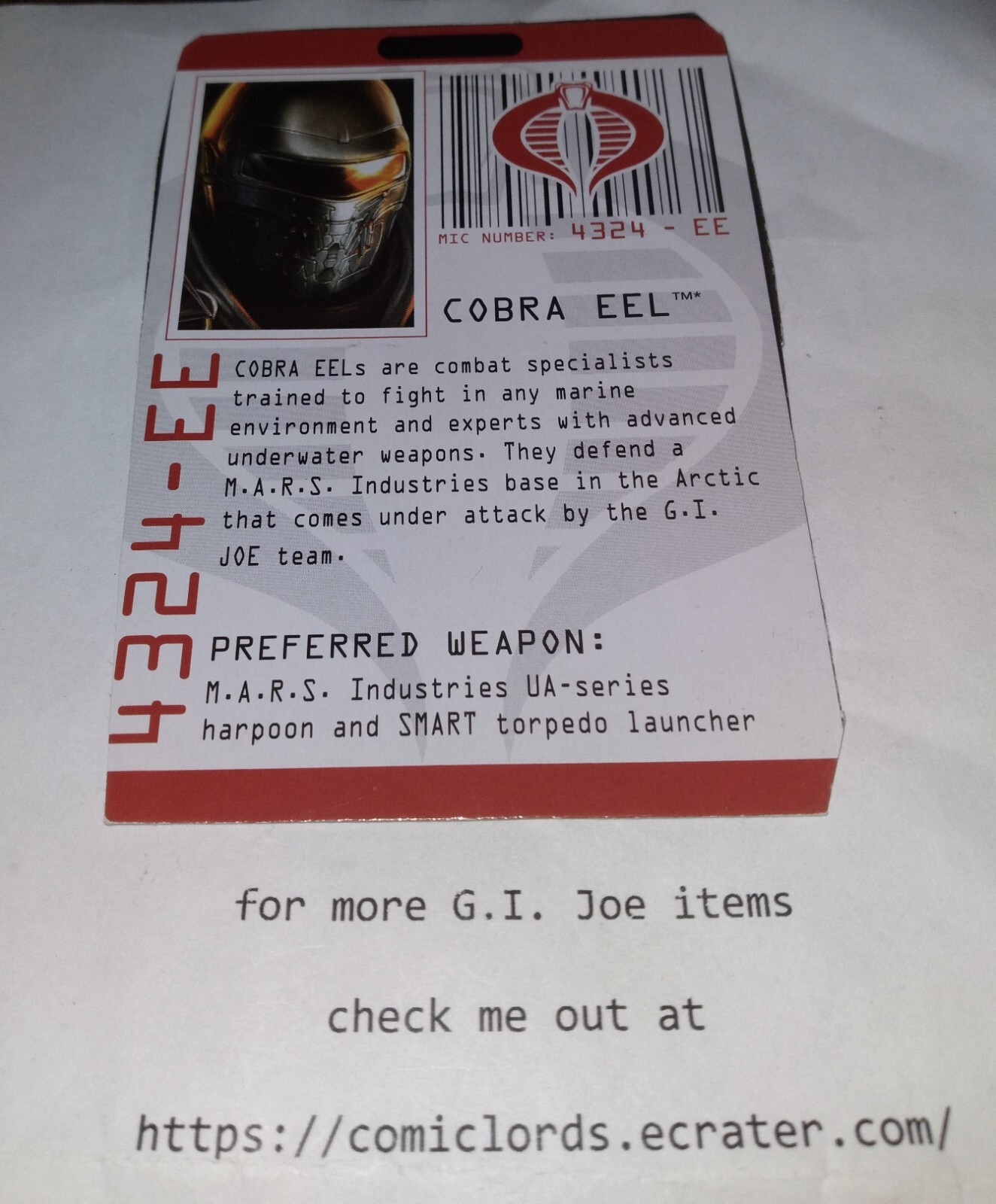 Cobra Eel V5 FIleCard Rise of Cobra G.I. Joe GI JOE File Card | eBay
