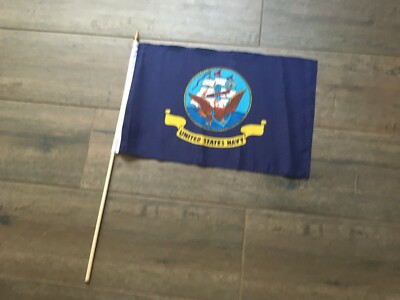 U.S. Navy Flag Ship Emblem Stick Flag wood staff 12x18 in flags 24in ...