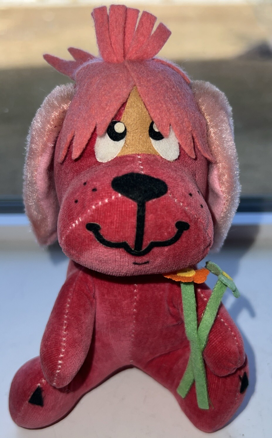 Vintage Dakin Dream Pets Pink Velvet Rufus Dog Plush With Two Flowers ...