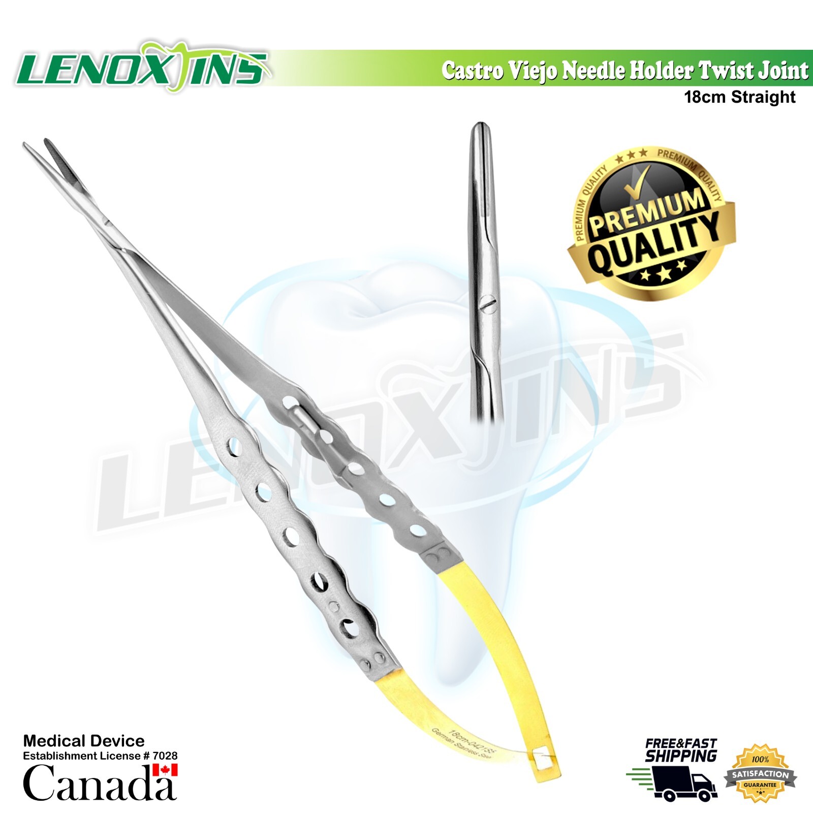 Castro-Viejo Needle Holder Twist Joint, Straight 18cm Surgical Dental ...