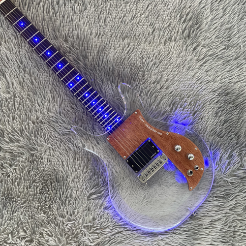 6 String Blue Led Light Electric Guitar Acrylic Body Maple Neck H ...