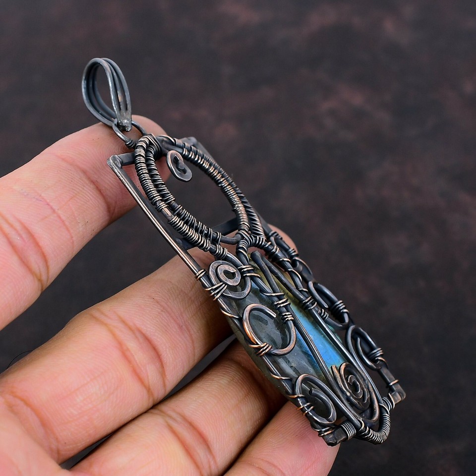 Labradorite Gemstone Jewelry Copper Mother Gift Wire Wrapped Pendant 3. ...