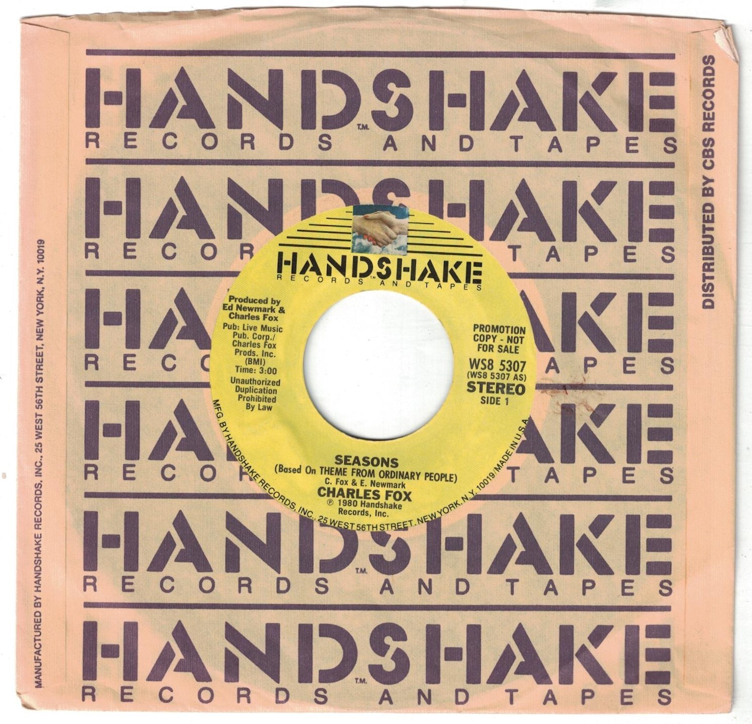 1980 CHARLES FOX SEASONS ORDINARY PEOPLE THEME HANDSHAKE PROMO 45 NM IN ...
