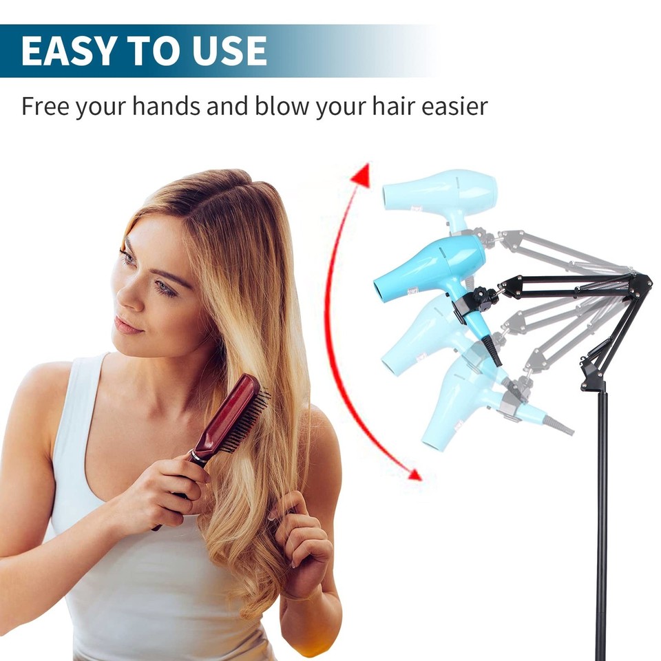 Hair Dryer Stand, 360 Degree Rotating Height Adjustable Floor Stand ...