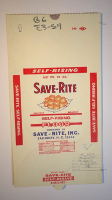LARGE Vintage Paper Sack Bag - SAVE-RITE FLOUR, SALISBURY NORTH ...