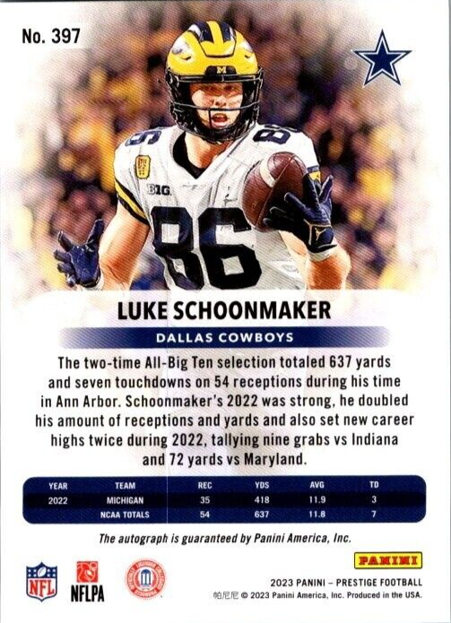 2023 PANINI PRESTIGE XTRA POINTS ROOKIE AUTOGRAPH #397 LUKE SCHOONMAKER ...